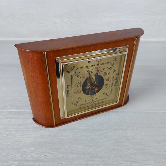 VINTAGE WALKER & Hall Art Deco Revival Oak-Faced Mantlepiece Barometer ...