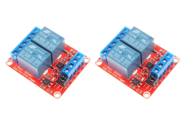 2 CHANNEL RELAY Module with Isolated Optocoupler 5V 12V 24V High Low ...