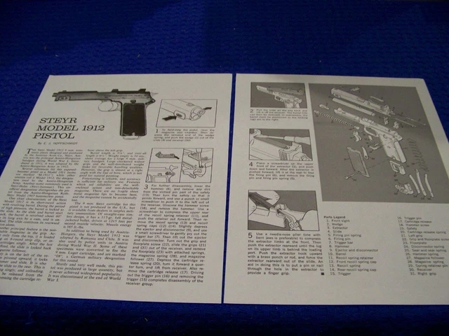 STEYR MODEL 1912 (9Mm) Pistol..takedown/Exploded View/Parts Legend ...