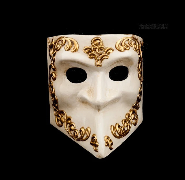 MASQUE DE VENISE - Bauta Doré et Blanc - Authentique Carnaval Venitien ...