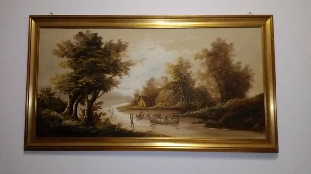 DIPINTO AD OLIO-PAESAGGIO CON PESCATOR-AUT.LORIS-INIZI XX SECOLO-DIM ...