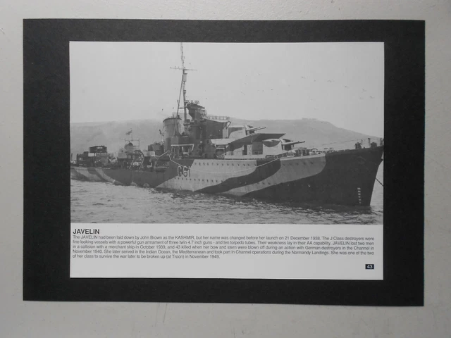 NAVAL PRINT- HMS Javelin J Class Destroyer (1938) £2.54 - PicClick UK