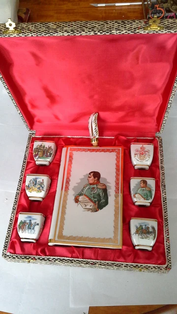 SERVICE COGNAC PORCELAINE Limoges Napoléon 1er empire godets coffret ...
