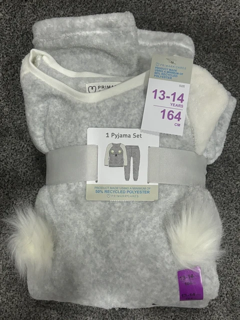 BRAND NEW PRIMARK Grey Fluffy Koala Cute Fleece Soft pyjamas age 13-14 ...