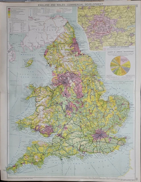 1928 MAP ENGLAND & Wales Commercial Development London Environs ...