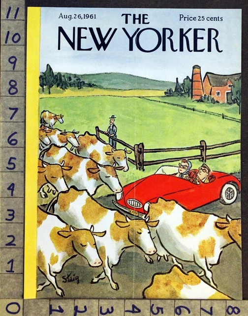 1961 FARM COUNTRY Cattle Cow Crossing William Steig Art New Yorker ...