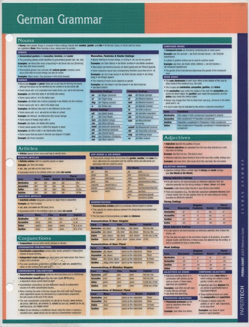 GERMAN GRAMMAR - Papertech Perma-chart Quick Reference Guide - Very ...