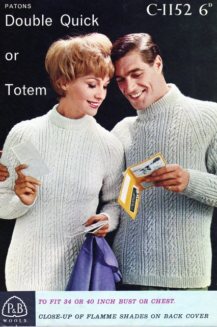 ~ VINTAGE 1960S Patons Knitting Pattern For Lovely Cabled Sweater ~ 34 ...