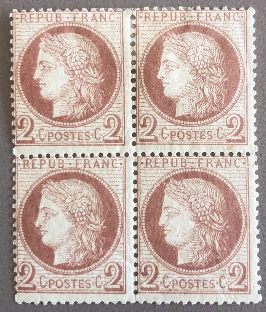 FRANCE TYPE CÉRÈS dentelé III Repub 1872 n°51 2c rouge-brun BLOC 4 Neuf ...