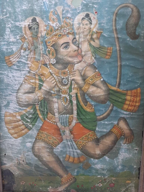 VINTAGE HINDU RELIGIOUS God Hanuman Ram Laxman Lithograph Print Frame ...