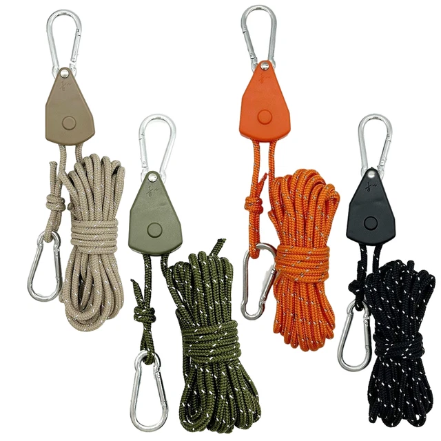 CAMPING RATCHET PULLEY Tent Guide Rope Adjustable Guyline Tensioner Tie ...