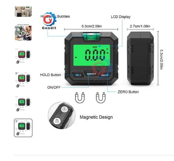 ANGLE PROTRACTOR UNIVERSAL Magnet 90 Degree Ruler Digital Inclinometer ...
