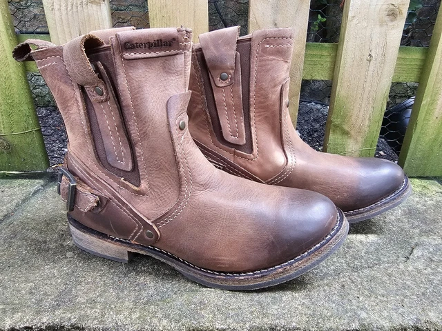 A3 CATERPILLAR CAT RAW Mens Vinson Brown Leather Biker Style Boots, UK ...