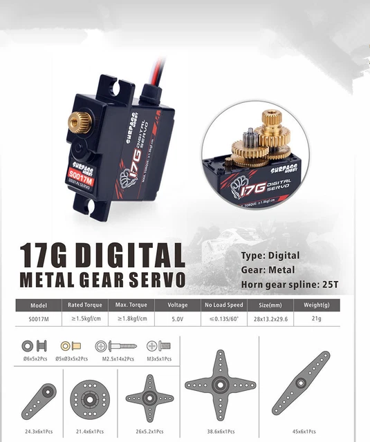 S0017M MICRO MINI Servo 17g Metal Gear 1.8KG Digital Servo for RC Plane ...
