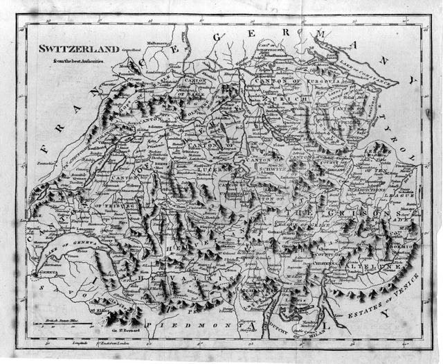 SVIZZERA - CARTA geografica antica, incisione su rame originale, ca ...