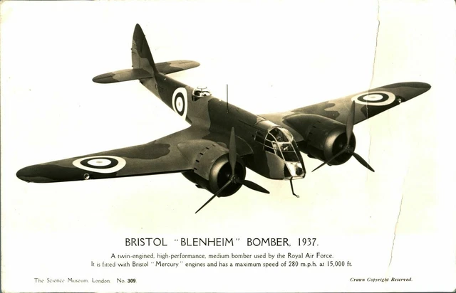 BRISTOL BLENHEIM BOMBER 1937 RPPC postcard The Science Museum RAF £16.20 - PicClick UK