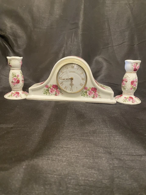 LOVELY LEONARDO COLLECTION Porcelain Mantle Clock And Candle Sticks £24 ...