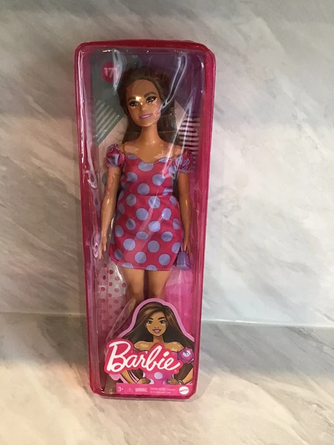BARBIE FASHIONISTAS DOLL #171, Curvy, Vitiligo, Long Brunette Hair, Off ...