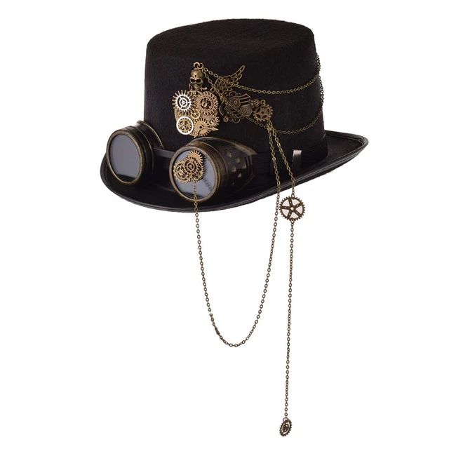COSDREAMER UNISEX GOTHIC Steampunk Top Hats with Goggle 60cm, Black 4 £ ...