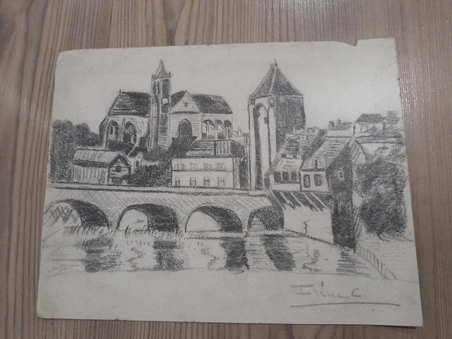 ANTIQUE WOODEN PENCIL DRAWING ON PAPER Black & White OLD DRAWING ...