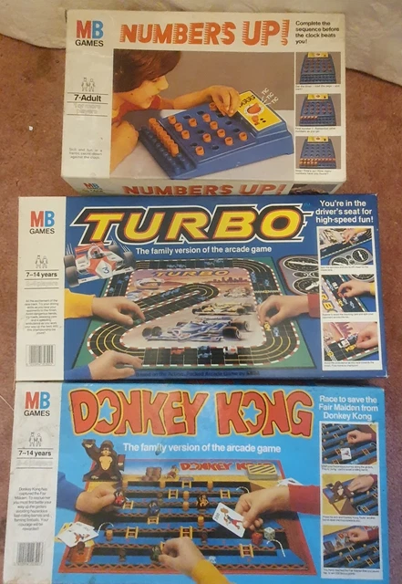 3 X VINTAGE Board Games MB Donkey Kong & MB Turbo & MB Numbers Up £40. ...