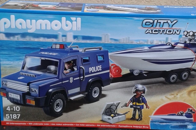 PLAYMOBIL 5187- CITY Action Police-Le 4X4+Remorque Hors-Bord- Neuf ...