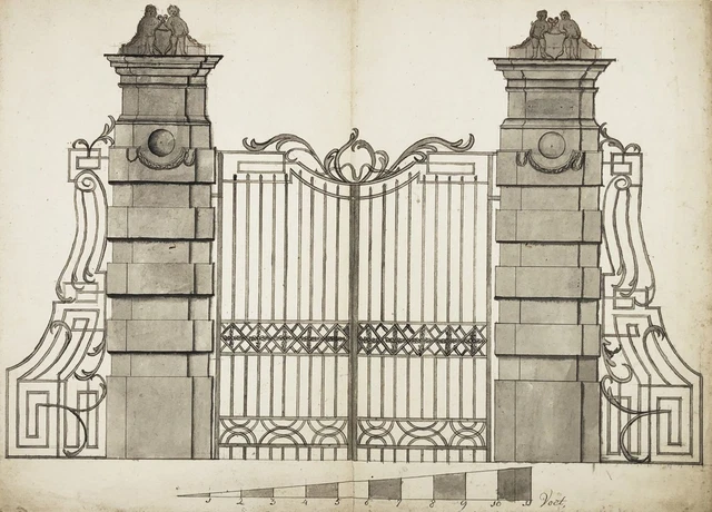 DESIGN IRON GATE Eisernes Tor Entwurf Rococo architecture drawing ...