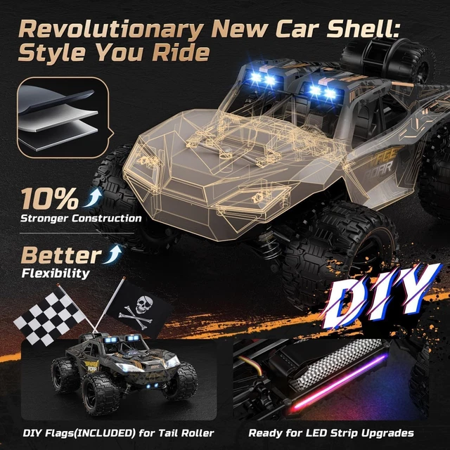 1:14 HIGH-SPEED 4X4 RC Monster Truck 40KPH Off-Road Car with LED Lights ...