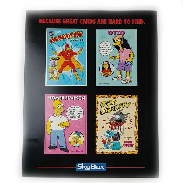 1993 SKYBOX THE Simpsons Trade Card Promo Sheet Homer Otto Itchy ...