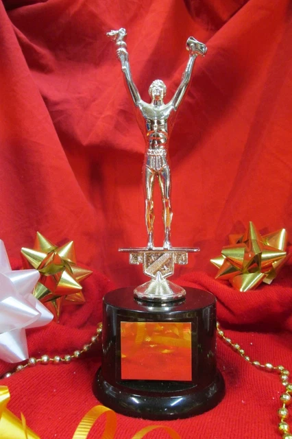 VICTORY WINNER METAL Figure Trophy Award, w/Brass Plate, Black Base ...