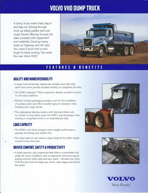 TRUCK DATA SHEET - Volvo - VHD Dump Truck - 2000 - Brochure (T3160) $10 ...