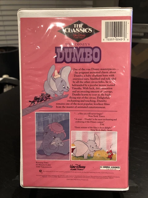 DUMBO (VHS 1941) Walt Disney Black Diamond 24V Pink Spine Clamshell ...