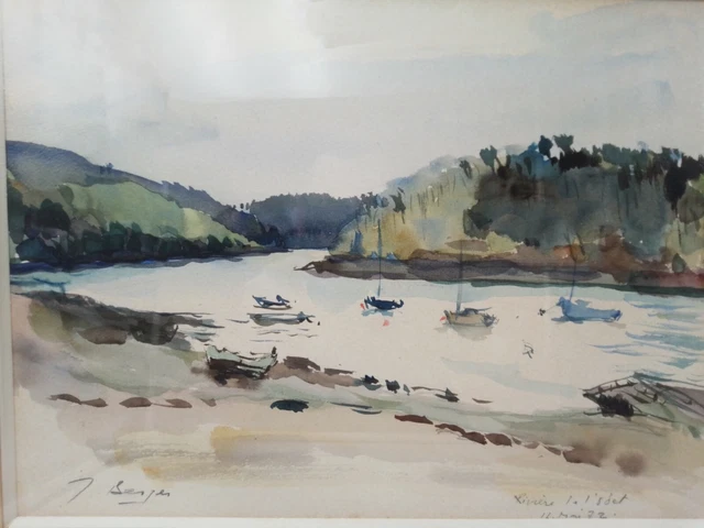 &ANTIQUE ORIGINAL WATERCOLOR signed BERGER ""Rivière de l'Odet" $583.98 ...