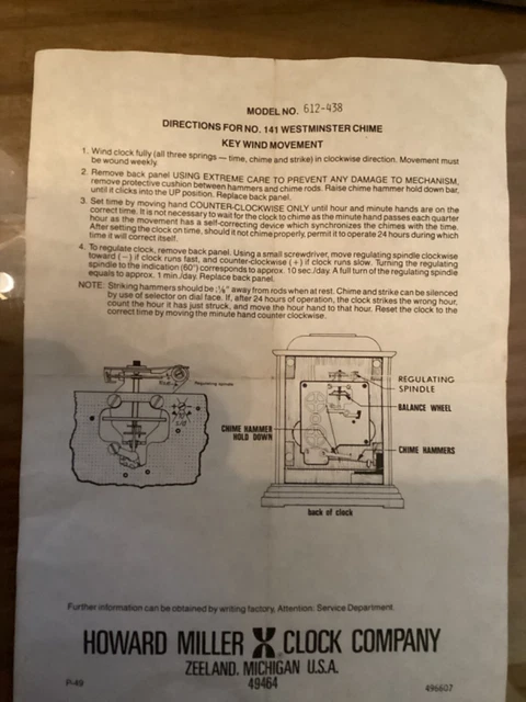VINTAGE HOWARD MILLER 8 Day 612-438 Oak Case Mantle Clock - Westminster ...