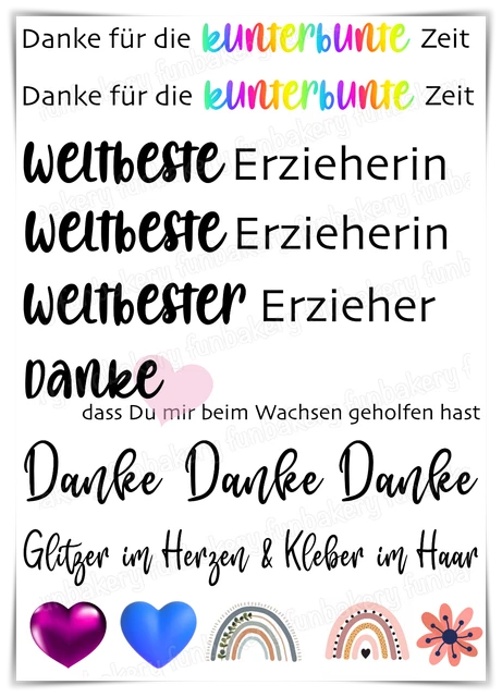 ERZIEHERIN DANKE GESCHENK Kerzentattoo Sticker Kindergarten Abschied ...