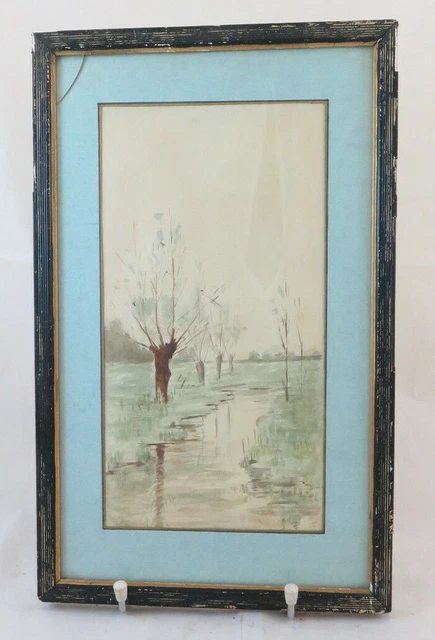 TABLEAU ANCIENNE AQUARELLE Paysage de La Campagne Français Début 900 ...