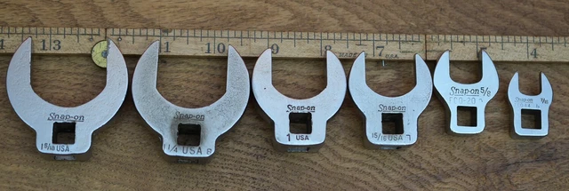 6-PIECE SNAP-ON 3/8& Dr. Crowfoot Wrench Set 1-5/16" 1-1/4" 1" 15/16" 5 ...