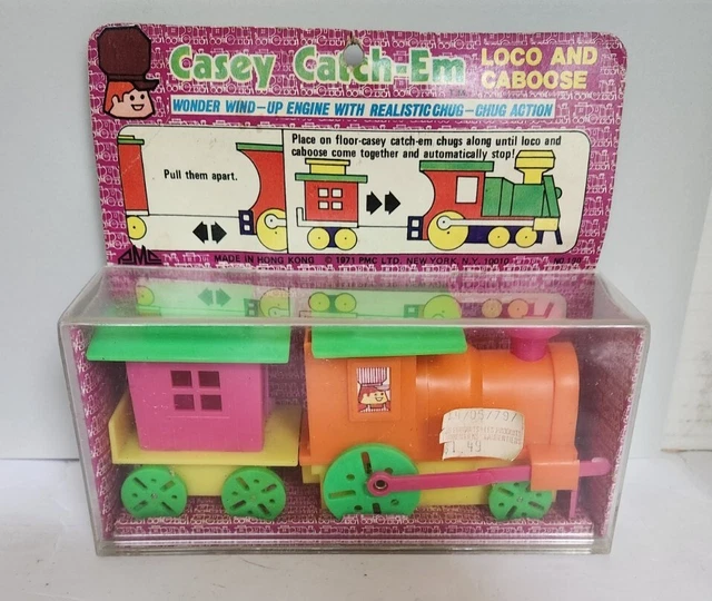 CASEY CATCH-EM TRAIN Locomotive,Caboose Wind-Up Toy Vintage 1971 $9.59 ...