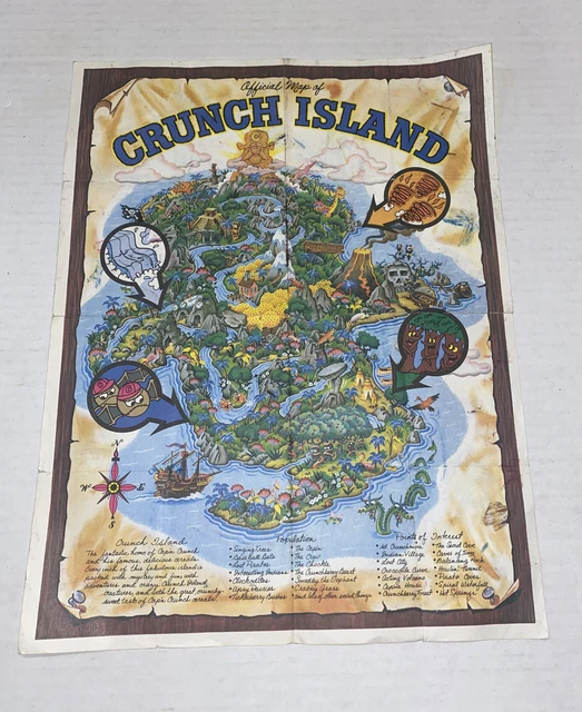 VINTAGE 1980S POSTER Map Cap’n Crunch Island Rare Caricature Cereal ...