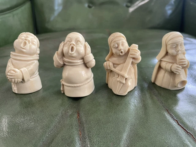 4 VINTAGE GINO Ruggeri Alabaster Resin Stone Jolly Monk Nun Figures ...