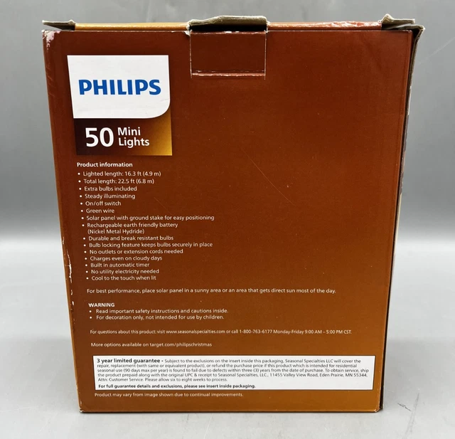 PHILIPS 50CT SMOOTH LED Solar Mini String Lights Green Wire USED Great ...