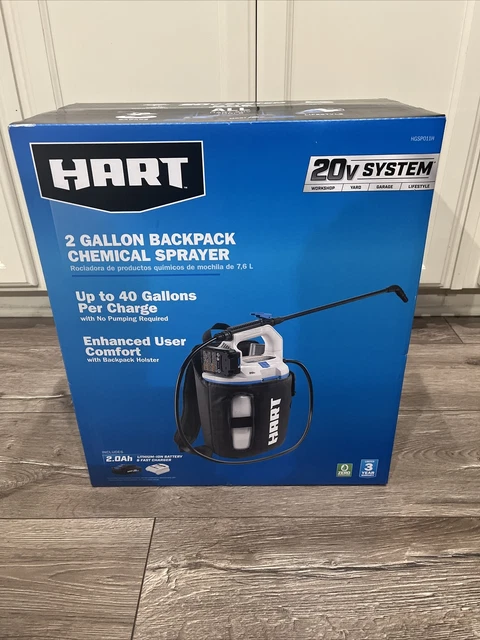 HART 20-VOLT CORDLESS 2 Gallon Backpack Chemical Sprayer Kit 2Ah Li-Ion ...