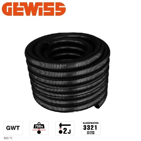 GEWISS WELLROHR LEERROHR Flexrohr schwarz Kunststoff 750N M16 M20 M25 M32 M40 EUR 28,00 ...