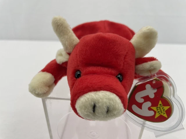 RARE DEFECT HAS Two Different Horns -1995 snort the bull ty beanie baby ...