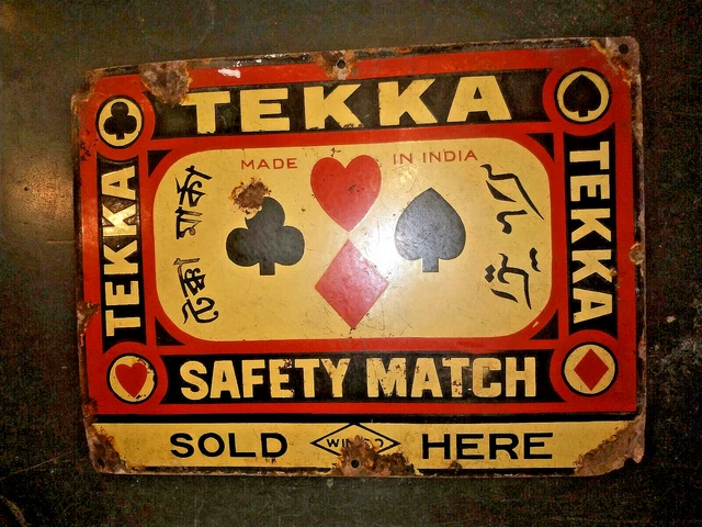 VINTAGE ALTES PORZELLAN Emaille Schild WIMCO TEKKA SAFETY MATCH ...