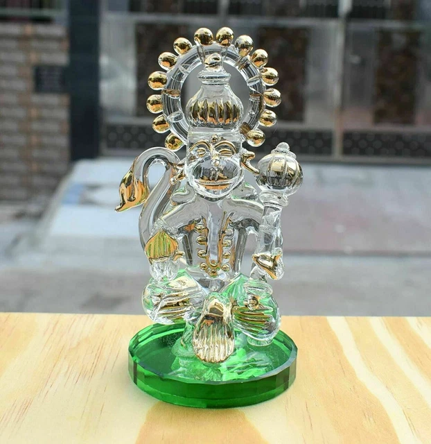 INDIAN TRADITIONAL GREEN Crystal Glass Hanuman Ji Showpiece For Car ...