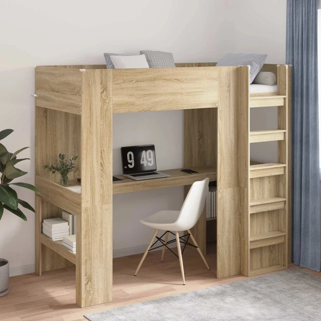 LOFT BED FRAME with Desk Sonoma Oak 80 x 200 cm Engineered Wood vidaXL ...