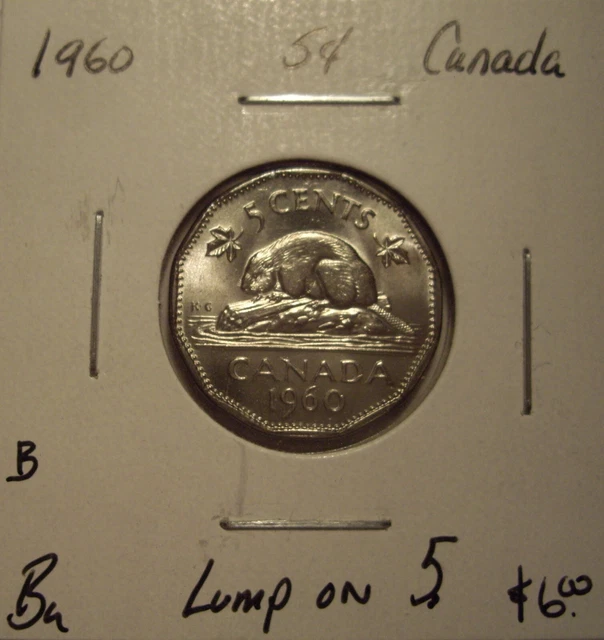 B CANADA ELIZABETH II 1960 Lump on 5 Five Cents - BU $5.99 - PicClick CA