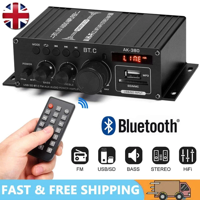 2CH 400W BLUETOOTH HiFi Power Amplifier Mini Audio Digital Stereo FM ...
