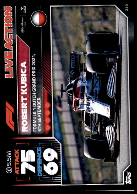 226 - TURBO Attax F1 2022 Trading Card - Live Action - Robert Kubica ...